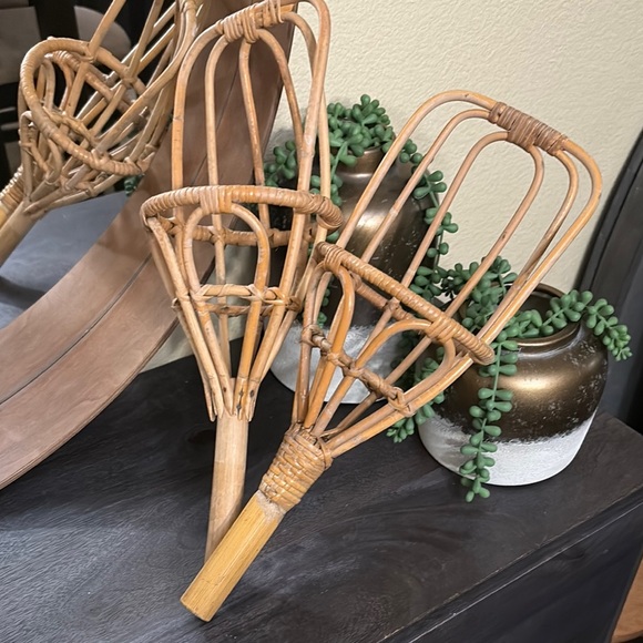 Games | Pair 2 Vintage Boho Woven Bamboo Rattan Wall Decor Scoop Ball ...